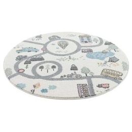Kinderteppich Carpet City "Anime9376", beige (creme), H:11mm &Oslash;:120cm, Polypropylen (PP), Teppiche, Spielteppich, Stra&szlig;en-Spiel-Teppich, Auto, Weicher Flor, Pflegeleicht, Kinderzimmer