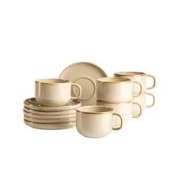 M&auml;ser Tasse M&Auml;SER "Kaffeetassen-Set Cordelia, aus Steinzeug", beige, B:8,5cm H:6cm &Oslash;:11cm, Steinzeug, Trinkgef&auml;&szlig;e, Tasse, 12er Set, bestehend aus 6 Tassen und 6 Untertassen
