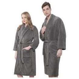Bademantel HAMMETEX "Bademantel unisex, ultraweicher & flauschiger Fleecemantel" Gr. M, grau, L:126cm, Fleece, Hausm&auml;ntel, Bademantel, ideal f&uuml;r Sauna & Spa, Hotelbademantel, Morgenmantel
