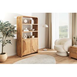 Riess Ambiente Massives Regal ART DECO 175cm cream finish beige Mangoholz abgerundet mit 3D-Front Riess-Ambiente Natur