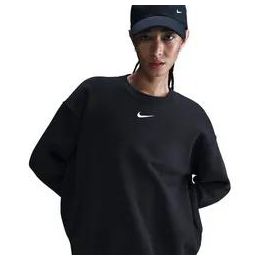 T-Shirt Nike SPORTSWEAR "W NSW PHNX FLC OS LONG CREW", Damen, Gr. XS, schwarz, sail, Obermaterial: 80% Baumwolle, 20% Polyester, Shirts T-Shirt, Oversize Passform, f&uuml;r Erwachsene, sportlicher Stil