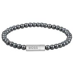 Armband BOSS "SPHERE BEADS", edelstahlfarben, grau, grau, Armb&auml;nder, Damen, 19cm, Edelstahl, Armband, mit Onyx oder H&auml;matit