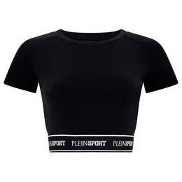 T-Shirt Plein Sport "Fleece Cropped T-Shirt", Damen, Gr. S, 02, schwarz, Obermaterial: 69% Polyamid, 31% Elasthan, Shirts T-Shirt