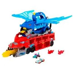 Hotwheels Spielzeug-Monstertruck HOT WHEELS "Hot Wheels City Ultimativer 2-in-1 Drachen Transporter", bunt, Spielzeugfahrzeuge, KinderB:57cm H:29cm T:15cm, Kunststoff, Inklusive 2 Hot Wheels Die-Cast-Fahrzeuge im Ma&szlig;stab 1:64, B:57cm H:29cm T:15cm