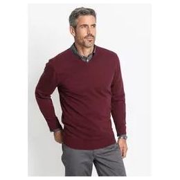 Strickpullover bonprix "Feinstrickpullover in Regular Fit", Herren, Gr. 56/58 (XL), rot (ahornrot), Strick, Obermaterial: 70% Baumwolle, 30% Polyamid, unifarben, regular fit h&uuml;ftlang, V-Ausschnitt, Strickb&uuml;ndchen, Pullover Strickpullover, aus Feinstrickmaterial, mit V-Ausschnitt, Regular Fit