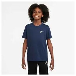 T-Shirt Nike SPORTSWEAR "K NSW TEE EMB FUTURA LBR", M&auml;dchen, Gr. XL (164/170), midnight navy, angeraute Sweatware, Obermaterial: 100% Baumwolle, normal, angesetztes B&uuml;ndchen, Shirts T-Shirt, f&uuml;r Jugendliche, mit Kapuze, gerader Schnitt, sportlicher Stil