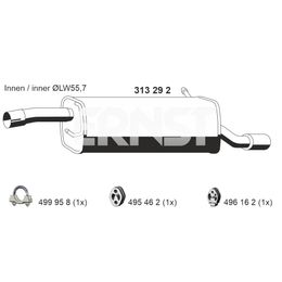 Ernst Endschalld&auml;mpfer 313292 hinten f&uuml;r Ford