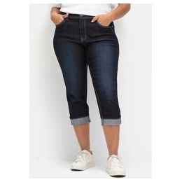 7/8-Jeans sheego, Damen, Gr. 50, Normalgr&ouml;&szlig;en, blau (blau schwarz denim), 75% Baumwolle, 24% Polyester, 1% Elasthan, unifarben, 7/8-L&auml;nge, Jeans