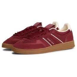 Tommy Hilfiger Plateausneaker TOMMY JEANS "THE GREENWICH EDGE SUEDE", Herren, Gr. 38, rot, wei&szlig;, Lederimitat, Textil, Veloursleder, kontrastfarbene Details, Schuhe Plateausneaker, Freizeitschuh, Halbschuh, Schn&uuml;rschuh mit gepolstertem Schaftrand