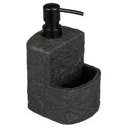 Sp&uuml;lmittelspender Wenko "Modell Festival", schwarz (sp&uuml;lmittelspender: schwarz, pumpkopf: schwarz), Polyresin (Kunststein), Dosierspender, aus Polyresin, Steinoptik, mit Sp&uuml;lschwamm-Fach, 380 ml