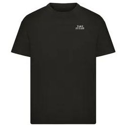 Mister Tee T-Shirt MISTERTEE "MisterTee Kids Take It Easy Palm Paradise Tee", Jungen, Gr. 146/152, schwarz, 100% Baumwolle, bedruckt, relaxed fit, Rundhals, Shirts T-Shirt