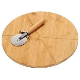 Pizzaschneidebrett Kesper, beige (natur), H:1,5cm &Oslash;:32cm, Bambus, Edelstahl, Schneidebretter, mit 1 Pizzaschneider