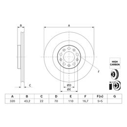 Bosch Bremsscheibe 0986479j43 bel&uuml;ftet 320mm 22mm f&uuml;r ALFA ROMEO