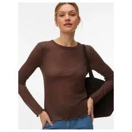V&eacute;ro Moda Langarmshirt VERO MODA "VMARIEL LS TOP JRS NOOS", Damen, Gr. XS, chocolate martini, Jersey, Obermaterial: 85% Polyester, 15% Viskose, unifarben, normal normal, Rundhals, gewellter Abschluss, Shirts Langarmshirt, Materialmix, gewellter Saum
