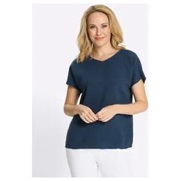 Schlupfbluse Classic Basics, Damen, Gr. 56, dunkelblau, 100% Baumwolle, unifarben, V-Ausschnitt, Blusen Schlupfbluse