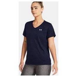 Trainingsshirt Under Armour "TECH SSV- TWIST", Damen, Gr. XL, midnight navy,, wei&szlig;, Obermaterial: 100% Polyester, normal, V-Ausschnitt, Shirts, Kurzarm, atmungsaktiv, schnell trocknend, mit V-Ausschnitt