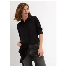 Longbluse bonprix "Longbluse mit Schlitz aus flie&szlig;ender Viskose", Damen, Gr. 44, schwarz, Web, Obermaterial: 100% Viskose, unifarben, gerade ca. Mitte Oberschenkel, 1-Knopf-Manschette, Blusen Longbluse, gerade Passform, mit hohen Seitenschlitzen, aus flie&szlig;ender Viskose