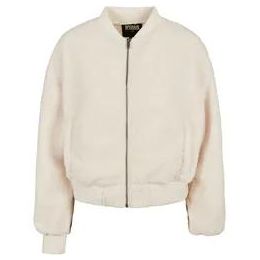 Bomberjacke Urban Classics "Urban Classics Damen Ladies Oversized Sherpa Bomber Jacket", Damen, Gr. 5XL, sandwei&szlig;, 100% Polyester, unifarben, oversize, amerikanischer Ausschnitt, Jacken Bomberjacke
