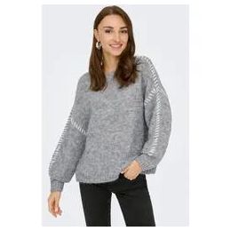 Jacqueline de Yong Rundhalspullover JDY "JDYZOEY LIFE L/S ON STITCH PULL KNT NOOS", Damen, Gr. XS, light grau melange detail:with birch stitch, Strick, Obermaterial: 70% Polyester, 21% Nylon, 8% Wolle, 1% Elasthan, unifarben mit Farbeinsatz, oversize h&uuml;ftlang, Rundhals, Strickb&uuml;ndchen, Pullover Rundhalspullover, mit dekorativen Ziern&auml;hten