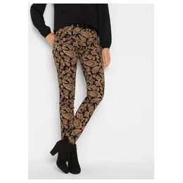Stretch-Hose bonprix "Stretch-Hose bedruckt", Damen, Gr. 40, N-Gr, schwarz (schwarz paisley), Obermaterial: 97% Baumwolle, 3% Elasthan, slim fit, Hosen, mit Elasthan-Anteil, Slim fit Passform, mit modischem Druck
