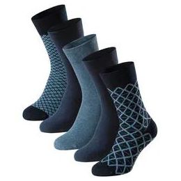 Kurzsocken Schiesser "Socken Bluebird 5er Pack", Herren, Gr. 43-46, blau (blau, gemustert), Obermaterial: 77% Baumwolle CO. 22% Polyamid PA. 1% Elasthan EL., Socken