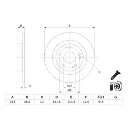 Bosch Bremsscheibe 0986479g90 voll 282mm 10mm f&uuml;r HONDA