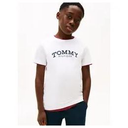 T-Shirt Tommy Hilfiger, Jungen, Gr. 14 (164), wei&szlig;, Single Jersey, Obermaterial: 100% Baumwolle, unifarben, regular fit normal, Rundhals, eingesetzt abgesteppte Kante, Shirts T-Shirt, Regular fit, f&uuml;r Kinder bis 16 Jahre, Druck