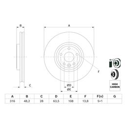 Bosch Bremsscheibe 0986479e62 bel&uuml;ftet 316mm 28mm f&uuml;r JAGUAR