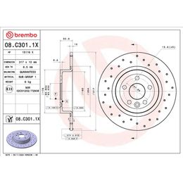Brembo Bremsscheibe 08.C301.1X Gelocht 317mm 10mm f&uuml;r LAND ROVER
