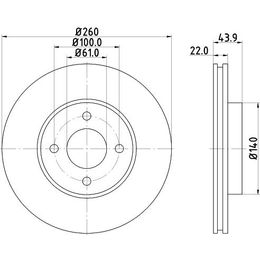 Hella Bremsscheibe 8dd355118291 260mm 22mm f&uuml;r INFINITI NISSAN