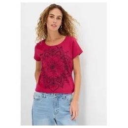 T-Shirt bonprix, Damen, Gr. 44/46 (L), rosa (beerenrot graphisch bedruckt), Jersey, Obermaterial: 100% Baumwolle, bedruckt, unifarben, gerade Po-bedeckend, Rundhals, Shirts T-Shirt, gerade Passform, Kurzarm, mit dekorativem Druck, aus Baumwolle