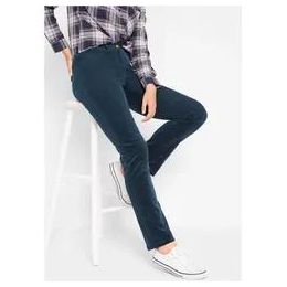 Cordhose bonprix "Stretch-Cordhose, Straight", Damen, Gr. 46, N-Gr, blau (dunkelblau), Cord, Obermaterial: 98% Baumwolle, 2% Elasthan, unifarben, slim fit lang, Hosen Cordhose, aus Stretch-Material, Slim Fit, mit Eingrifftaschen