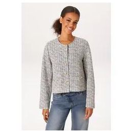 Kurzblazer Aniston CASUAL, Damen, Gr. 38, blau (hellblau, wollwei&szlig;, marine, dunkelrot, schwarz), Boucl&eacute;, Obermaterial: 50% Polyester, 35% Baumwolle, 15% Viskose, Jacquardmuster, meliert, figurumspielend taillenbedeckt, Rundhals, Blazer Kurzblazer, aus melierter Boucl&eacute;-Jacquard-Qualit&auml;t - NEUE KOLLEKTION, Topseller