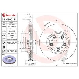 Brembo Bremsscheibe 09c98521 350mm 34mm f&uuml;r PORSCHE