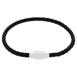 Armband Amor, edelstahlfarben, schwarz, Armb&auml;nder, Herren, 21cm, Edelstahl Leder, Edelstahl, Leder, Armband