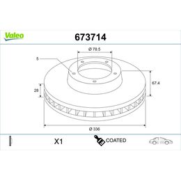 Valeo Bremsscheibe 673714 336mm 28mm f&uuml;r CHRYSLER RAM LANCIA