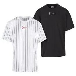 T-Shirt Karl Kani "Karl Kani Herren KM222-101-2 KK 2-Pack Pinstripe + Essential Tee", Damen, Gr. L, wei&szlig;, schwarz, 100% Baumwolle, bedruckt, oversize, Rundhals, Shirts T-Shirt