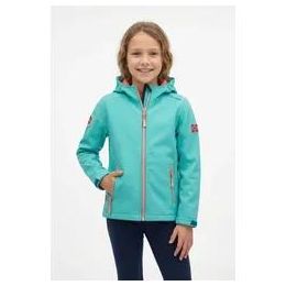 Softshelljacke Trollkids "GIRLS TROLLFJORD JACKET", Kinder, Gr. 164, aqua haze, harbor blau, mellow peach, Softshell, Obermaterial: 94% Polyester, 6% Elasthan, normal, Jacken Softshelljacke, f&uuml;r Kinder und Jugendliche, sportlicher Stil, winddicht