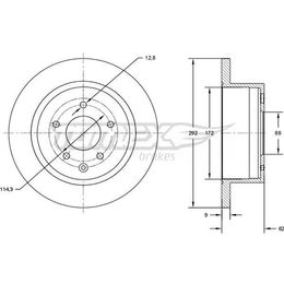 TOMEX BRAKES Bremsscheibe tx7289 Hinterachse voll 292mm 9mm f&uuml;r SAMSUNG NISSAN (DFAC)