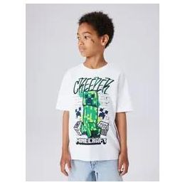 T-Shirt name it "NKMDI MINECRAFT SS NREG TOP BOX NOOS BFU", Jungen, Gr. 134/140, hellwei&szlig;, Jersey, Obermaterial: 100% Baumwolle, bedruckt, unifarben, Basic h&uuml;ftbedeckend, Rundhals, Shirts T-Shirt