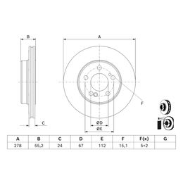 Bosch Bremsscheibe 0986479d60 bel&uuml;ftet 278mm 24mm f&uuml;r Mercedes