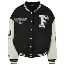 Anorak Fubu "Fubu Damen FW231-017-1 Fubu College Varsity Jacket", Herren, Gr. L, schwarz, sanftes wei&szlig;, sand, 70% Polyester, 30% Wolle, mehrfarbig, normal, amerikanischer Ausschnitt, Jacken
