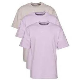 T-Shirt Karl Kani "Karl Kani Herren Small Signature 3-Pack Essential Tee", Damen, Gr. S, light grau, lila, 100% Baumwolle, unifarben, normal, Rundhals, Shirts T-Shirt