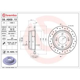 Brembo Bremsscheibe 08.A869.1X Gelocht 262mm 10mm f&uuml;r KIA (DYK)