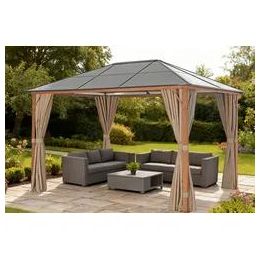 Pavillon Konifera "Aruba", braun, transparent, beige, B/H/T: 360cm x 260cm x 300cm, Pavillons, Gestell aus Aluminium, Dach aus Polycarbonat-Stegplatten, Topseller