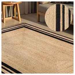 Teppich Hanse Home "Looma Juteteppich", natur, gold, schwarz, B:120cm H:7mm L:170cm, Jute, Teppiche, Teppich, Handgewebt, Jute Naturteppich, Boho, Wohnzimmer, Schlafzimmer