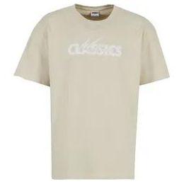 T-Shirt Urban Classics "Urban Classics UC Cursive Bold Logo Heavy Oversized Tee", Damen, Gr. M, sand, 100% Baumwolle, bedruckt, oversize, Rundhals, Shirts T-Shirt