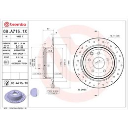 Brembo Bremsscheibe 08.A715.1X Gelocht 292mm 9mm f&uuml;r NISSAN RENAULT (DFAC)