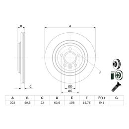 Bosch Bremsscheibe 0986479e85 bel&uuml;ftet 302mm 22mm f&uuml;r Volvo