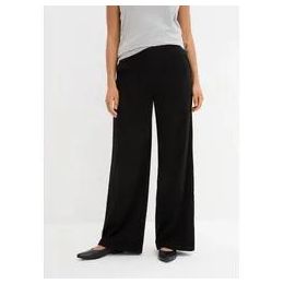 Marlene-Hose bonprix, Damen, Gr. 48, N-Gr, schwarz, Obermaterial: 66% Polyester, 33% Viskose, 1% Elasthan. Taschenfutter: 100% Polyester, loose fit, Hosen, weit geschnitten, Loose fit Passform, High-Waist-Bequembund